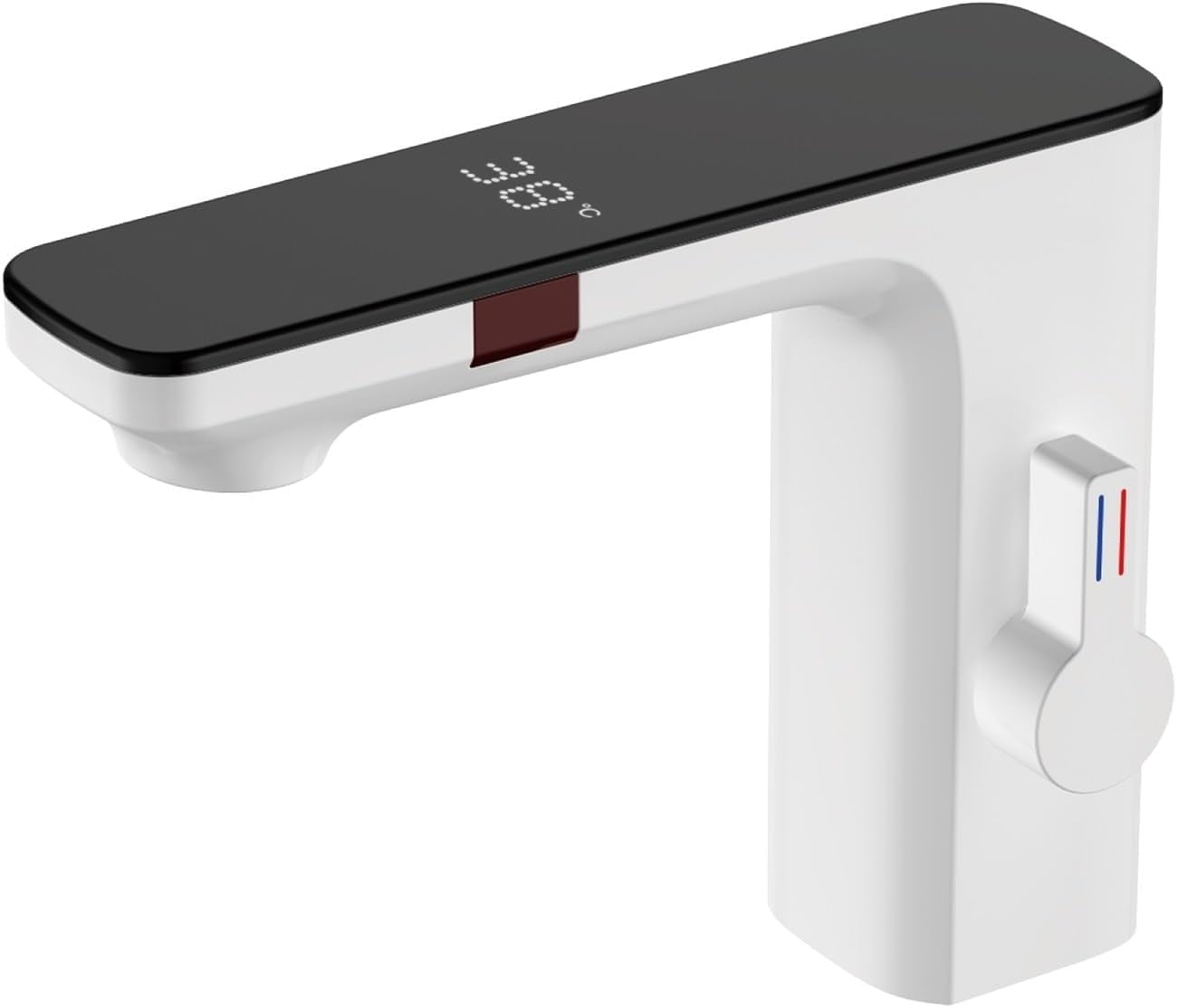 White Intelligent Brass Bathroom Faucet Induction Design LED Light ...