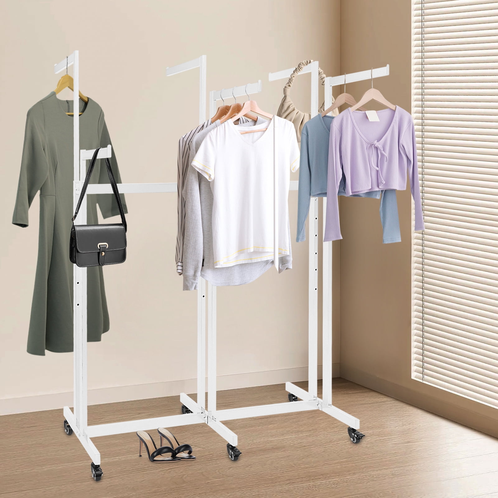 White Iron 116x50x120-158cm Six-Arm Clothing Display Rack Adjustable ...