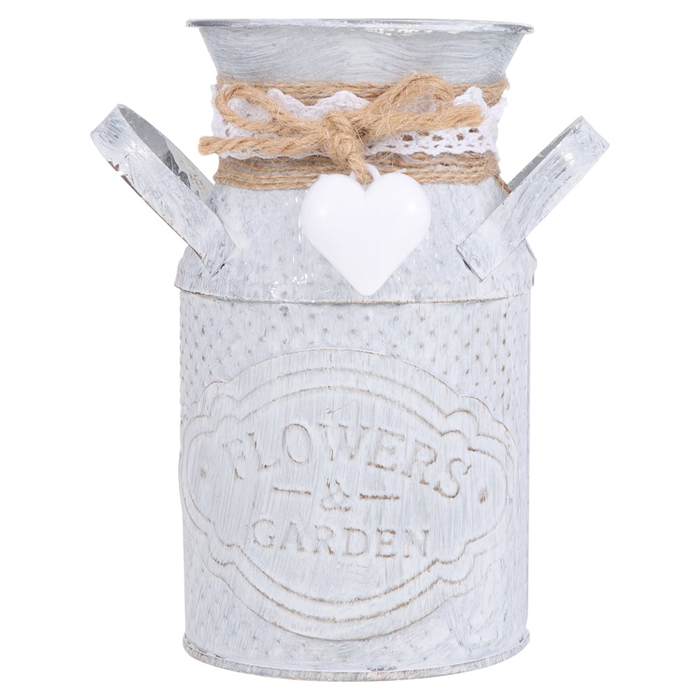 White Iron Flower Vessel with Two Handles for Tabletop Decoration 7 ...