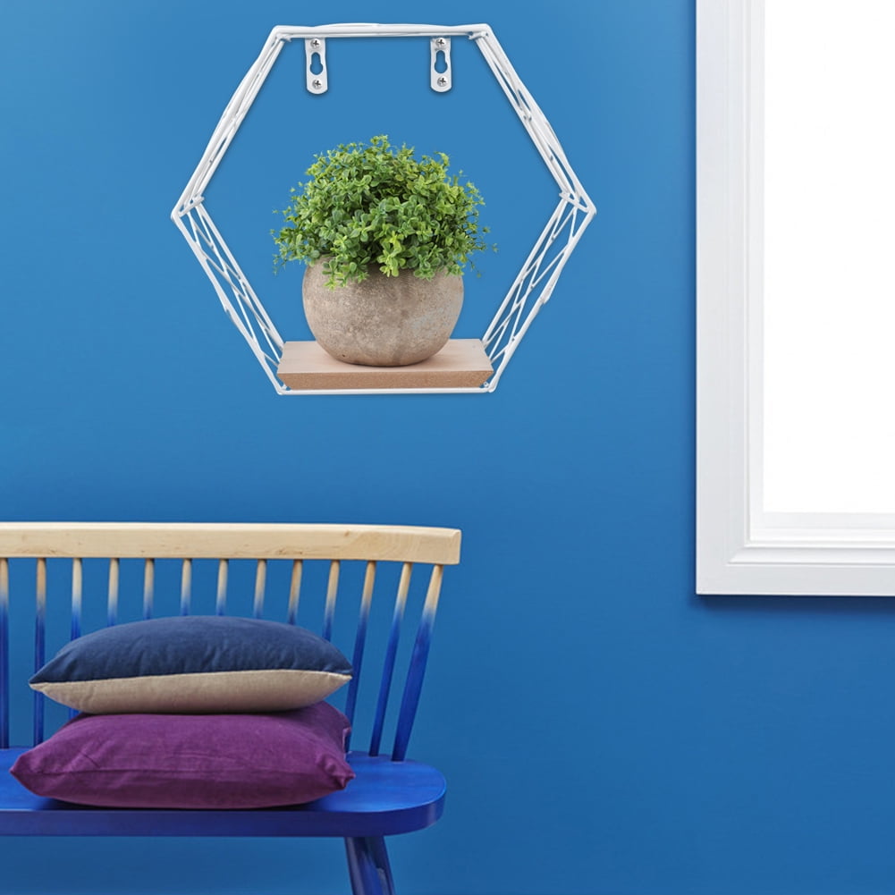 White Iron Grid Wall Storage Shelf Combination Hanging Geometric Figure ...