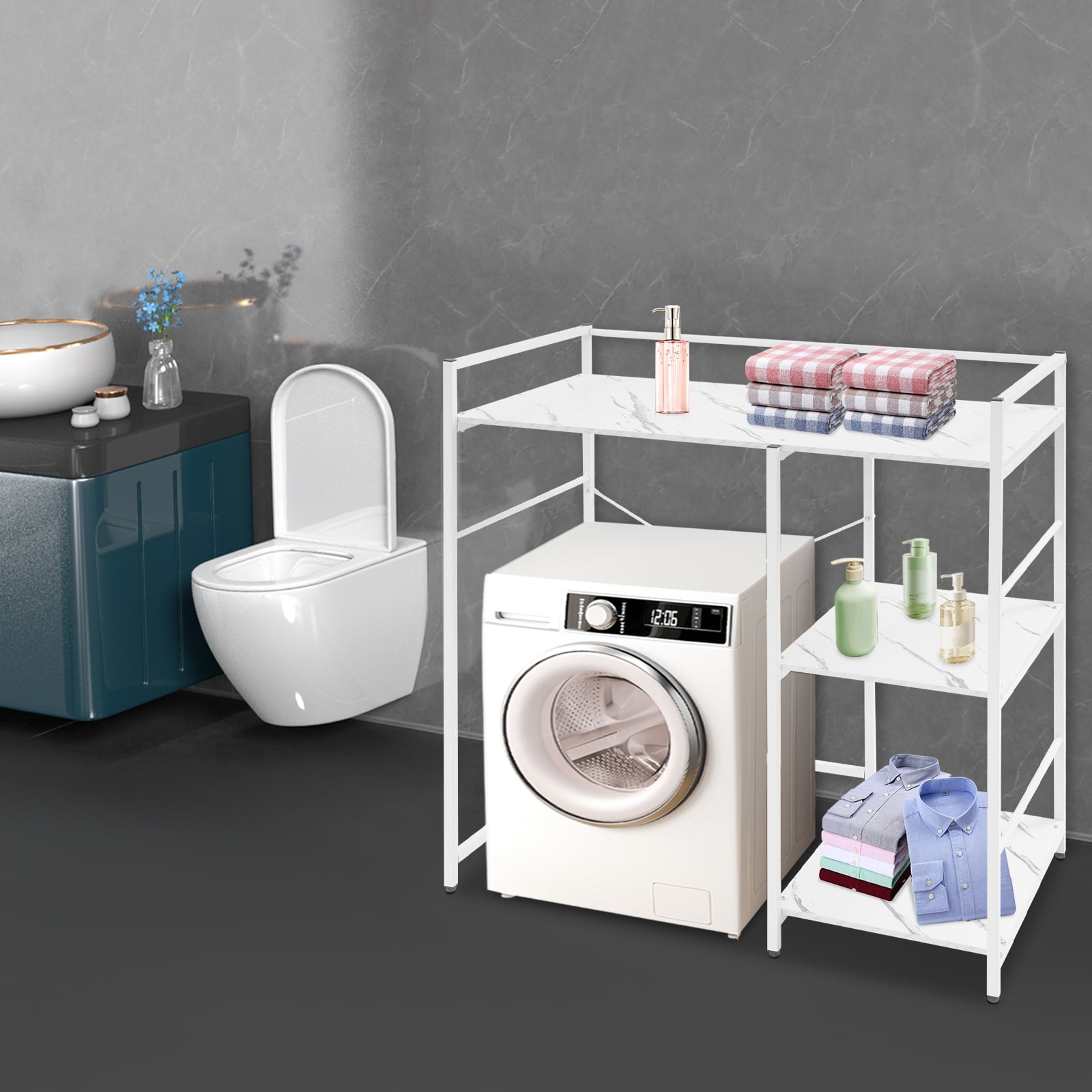 White Iron MDF 110x60x112cm 3-Layer Side Storage Washing Machine Rack ...