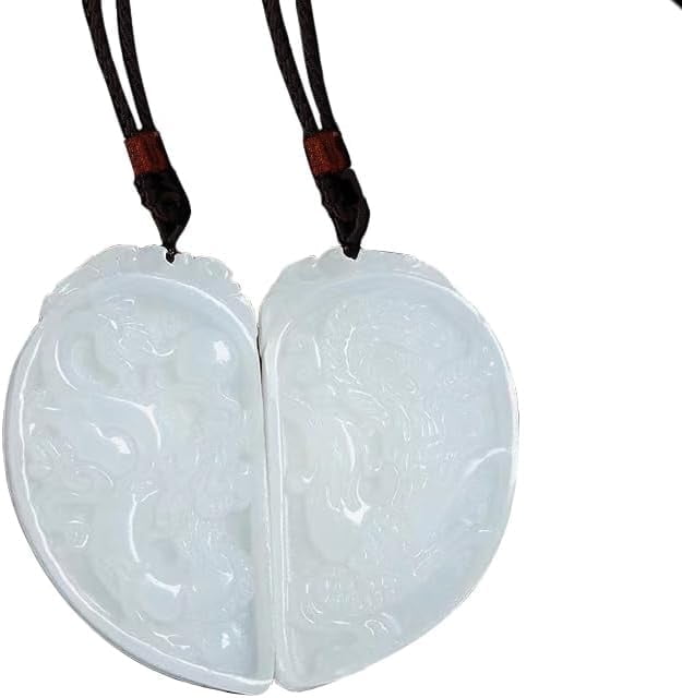 White Jade Dragon Phoenix Necklace,Double Couples Amulet Pendant For ...