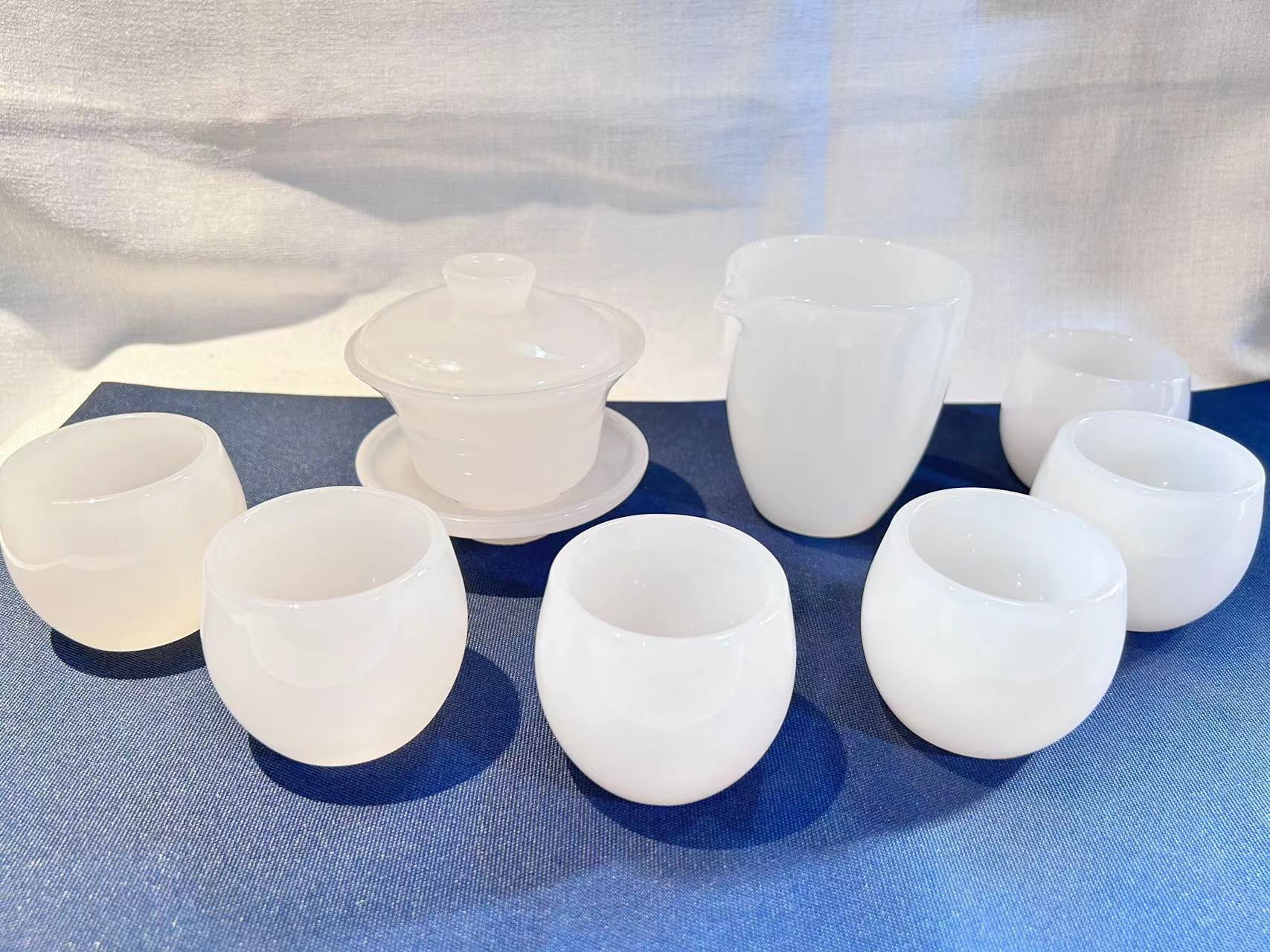White Jade Glass Tea Set Suit Jade Porcelain Small Teacup Household ...