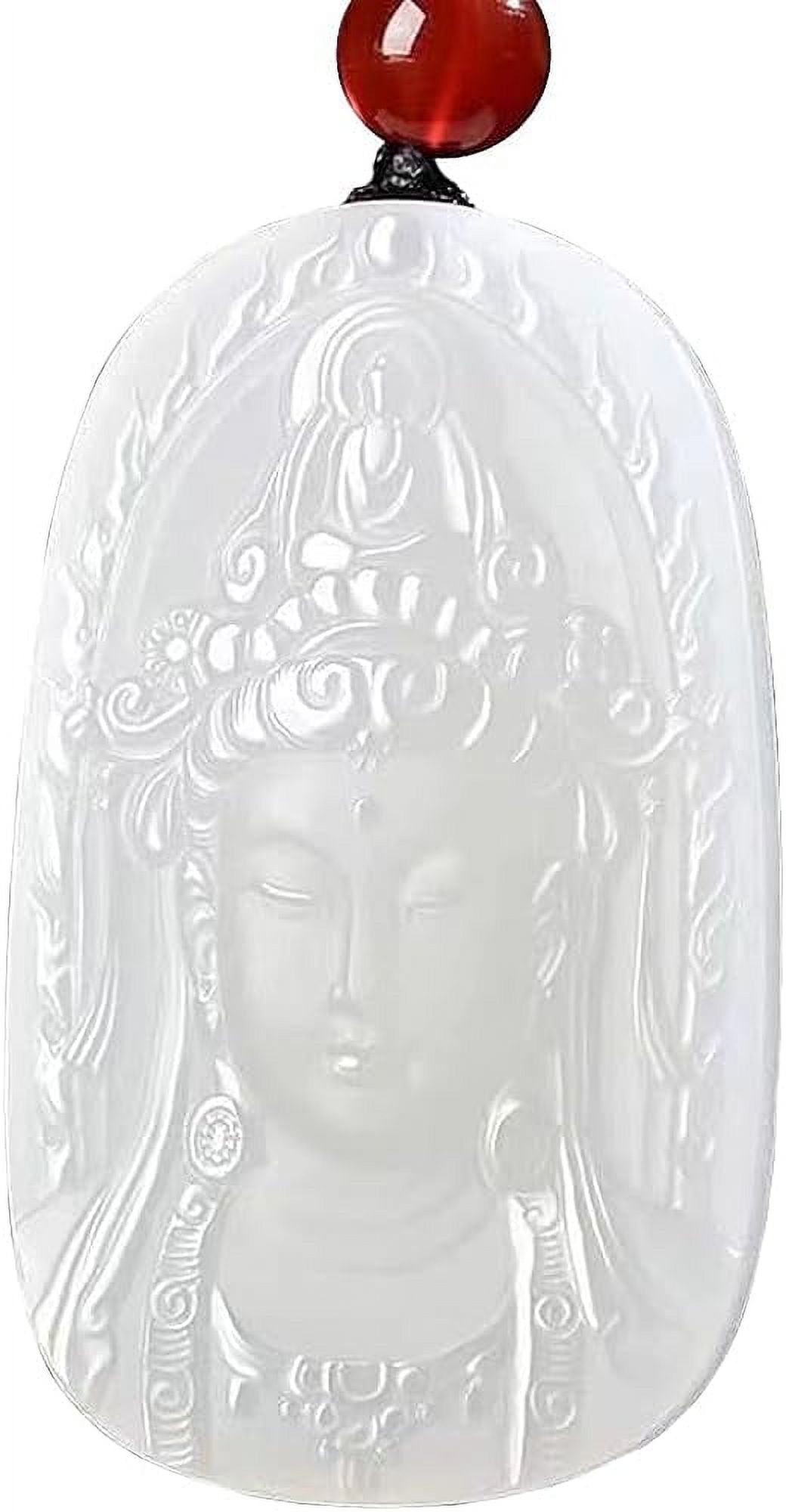 White Jade Kwan Yin Guan Yin Necklace,Goddess of Mercy Amulet White ...