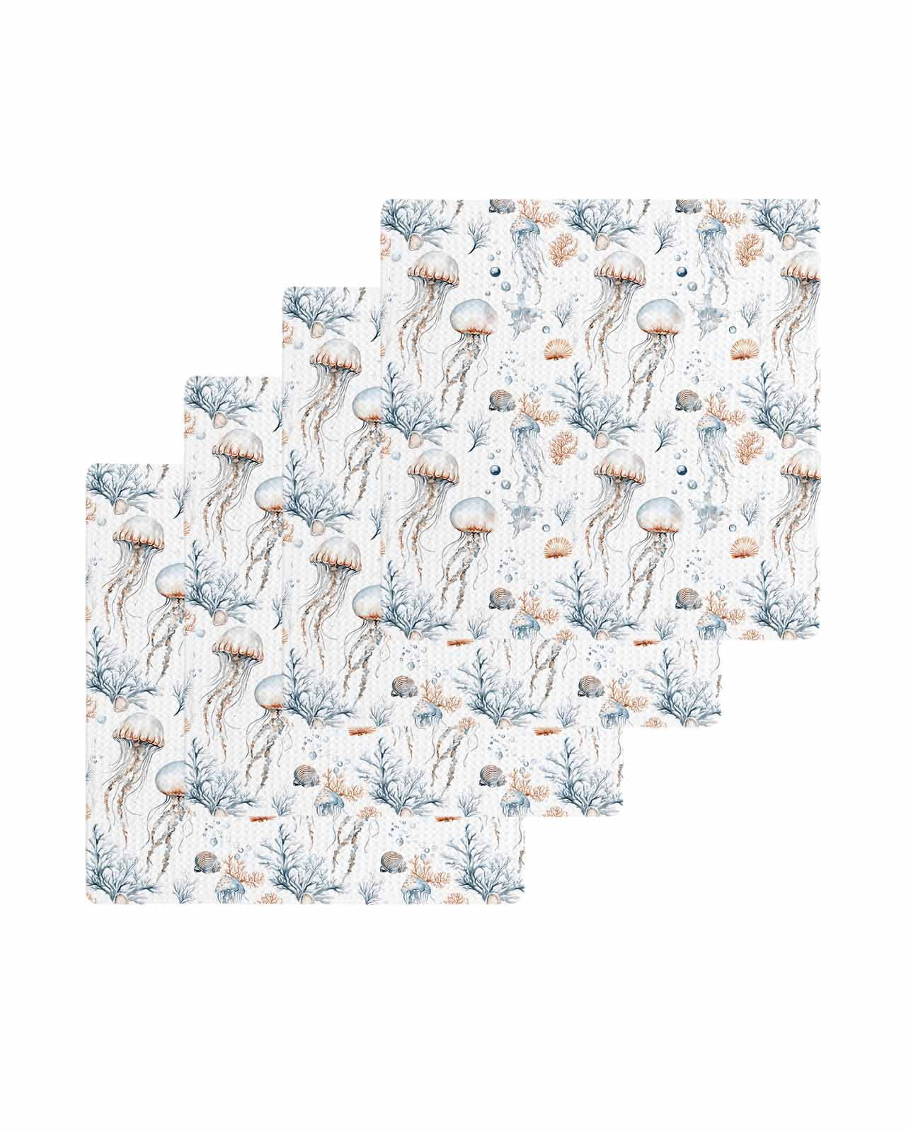 White Jellyfish Coral Kitchen Dish Towels for Drying Dishes Set of 4 ...