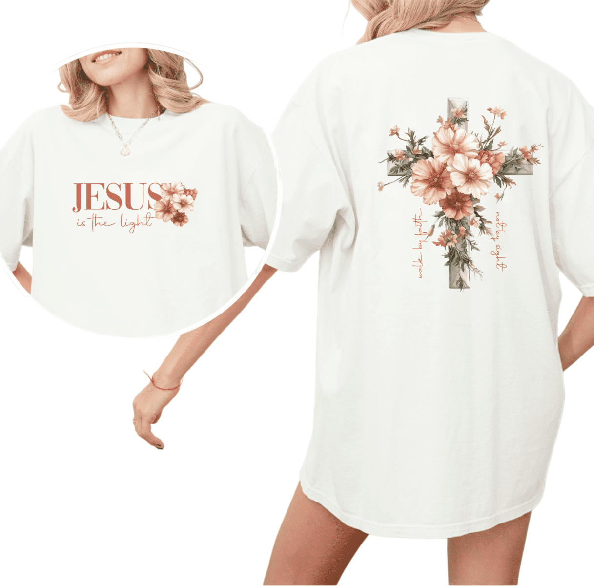 White Jesus Is The Light Floral Cross Print Tshirt Graphic Tees Shirts ...