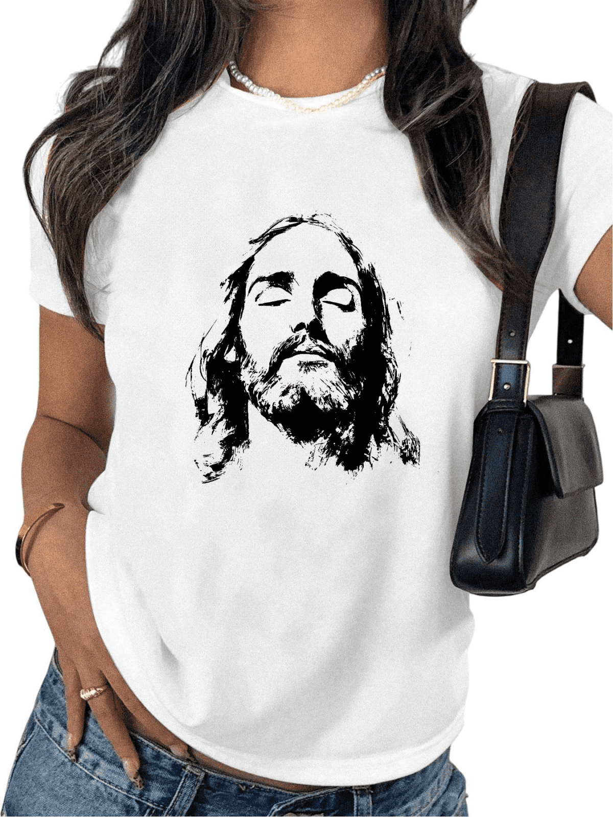 White Jesus Portrait Graphic Tees Print Tshirt Shirts for Faith ...