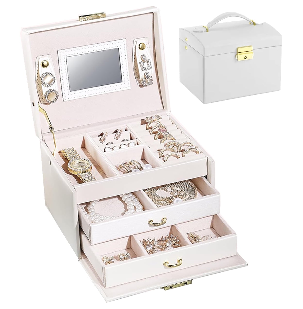 White Jewelry Box for Woman,3 Layers Large Jewelry Organizer Storage ...