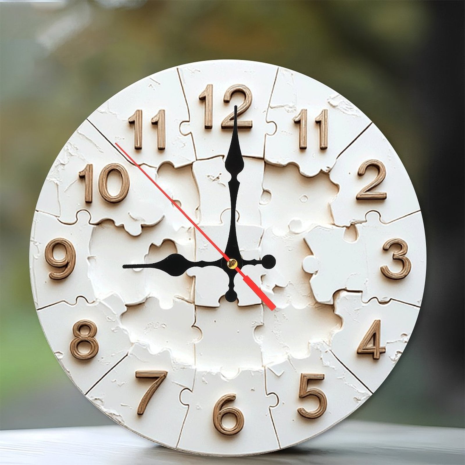 White Jigsaw Puzzle Clock Wall Decor 10-Inch Silent Wooden Wall Clock ...