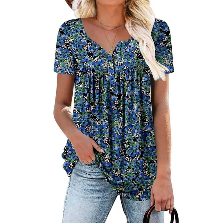 White Juniors Tops Polyester Lightweight Button Down Shirt Women Short Sleeve Athletic Tops Women Blouses Dressy Casual Floral Weekend Flower