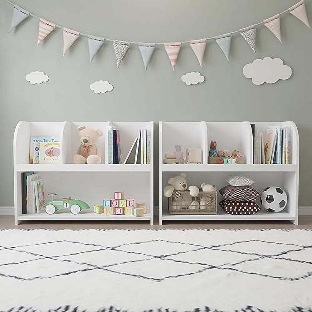 White Kids Bookshelf, Kids' Bookcase Cabinets Shelves - 4 Compartments ...