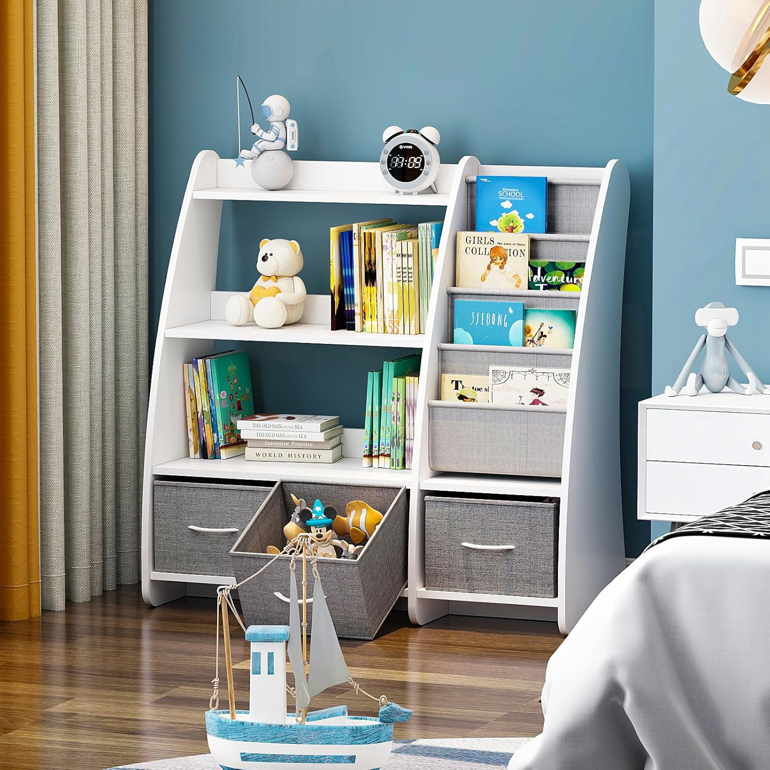 White Kids Bookshelf Wood Toy Storage Organizer Cabinet Children ...