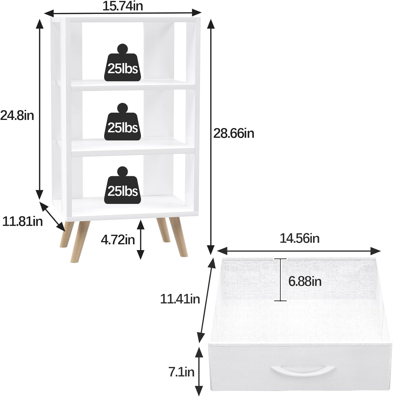 White Kids Nightstand with Drawer, 3-Tier Modern End Table for Small ...