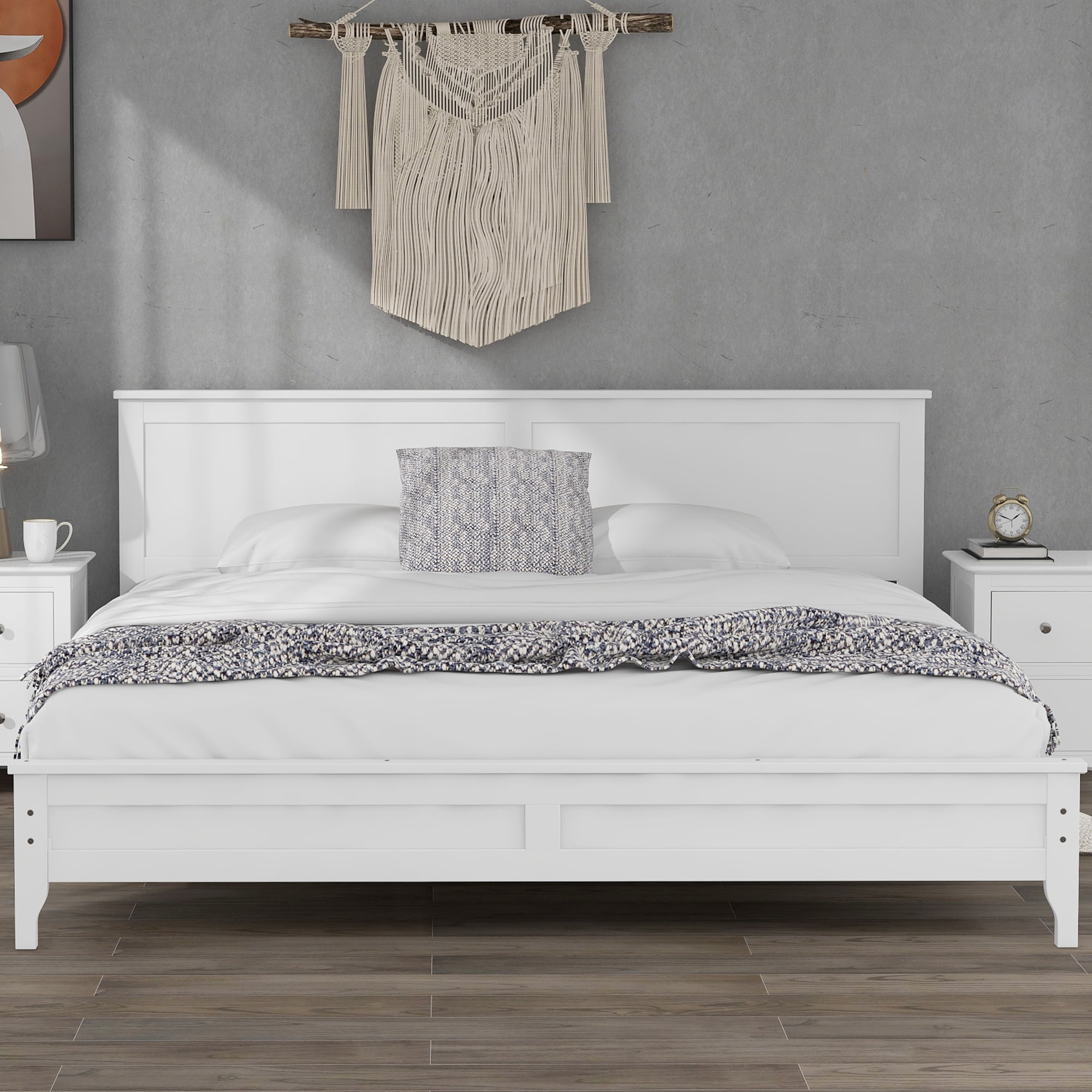 uhomepro White King Bed Frame with Headboard and Footboard, Platform ...