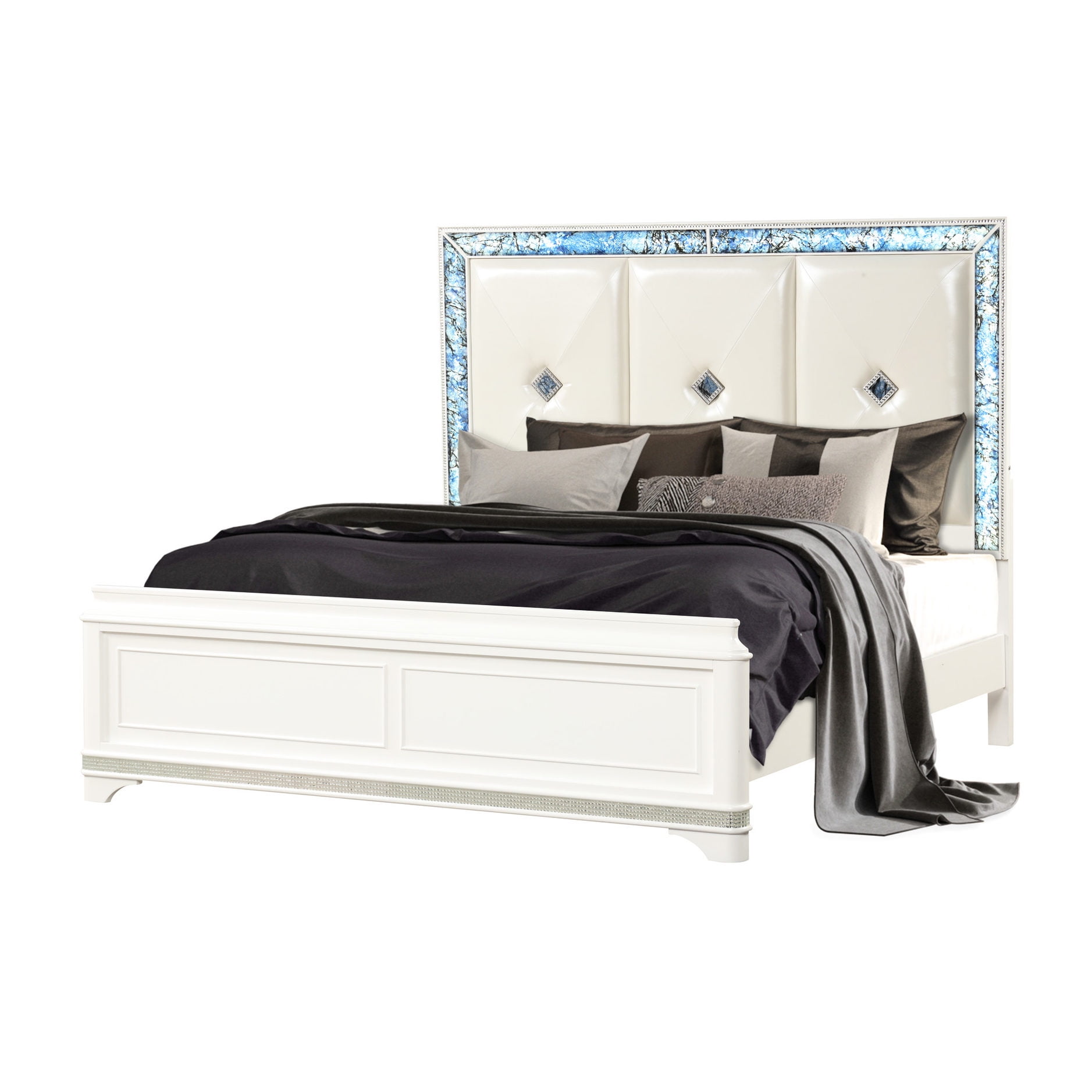 White King Bed | LED Lighting, Translucent Marble Details | Bedroom ...