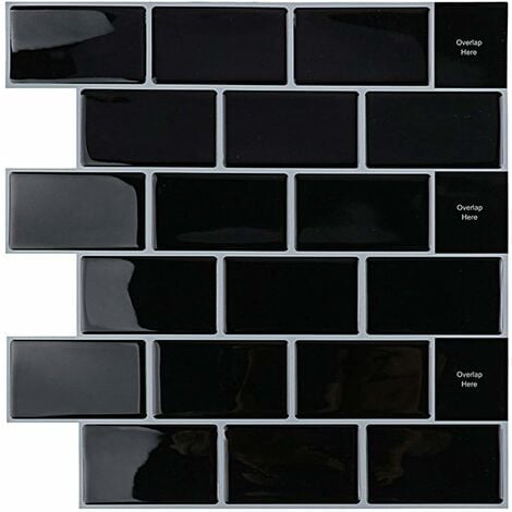 White Kitchen & Bathroom Backsplash, Metro Style, 4 Sheets Black ...