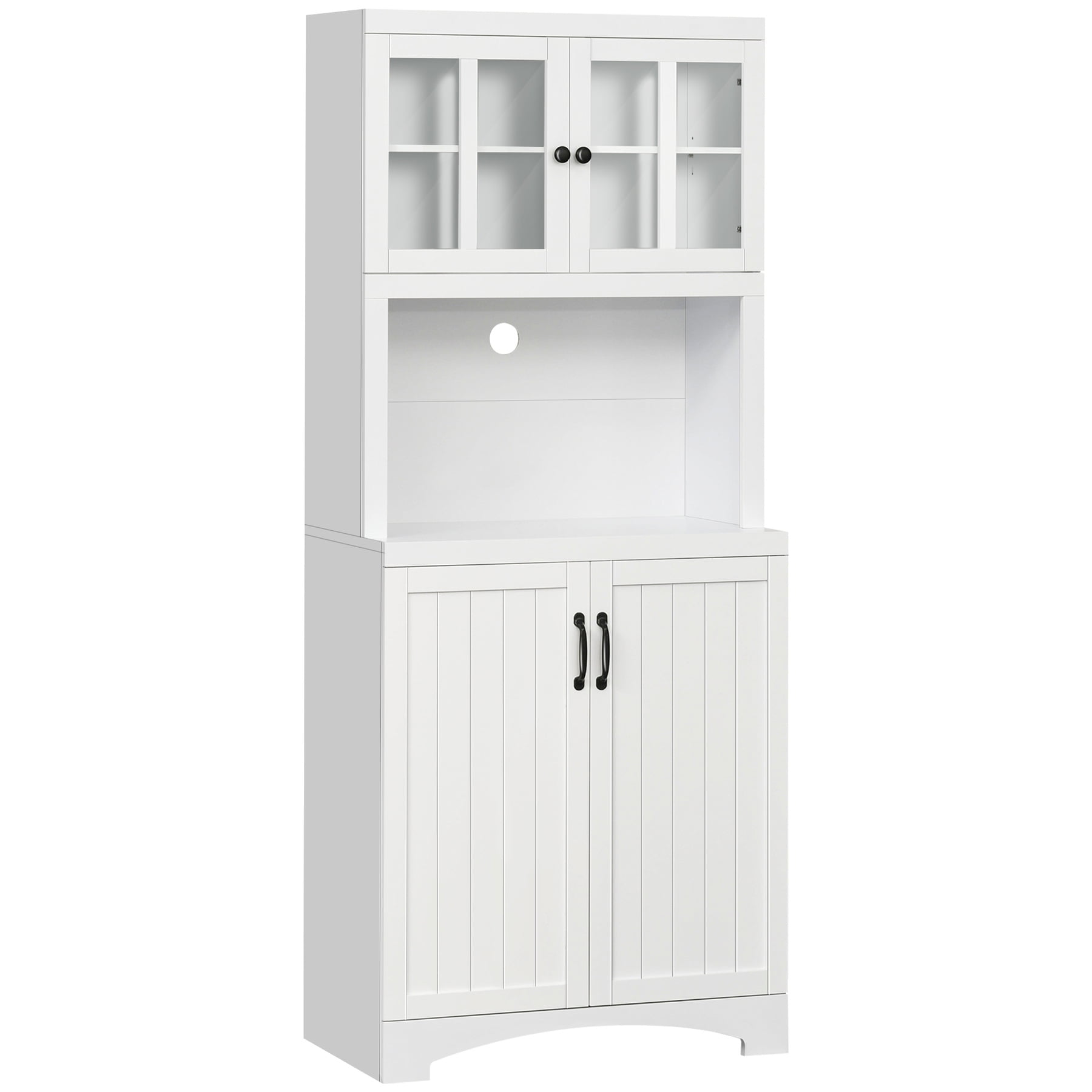 White Kitchen Cabinet With Pantry, Adjustable Shelves And Microwave ...