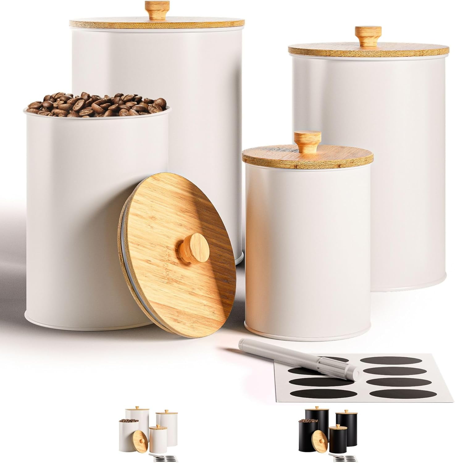 White Kitchen Canister Set with Airtight Lids - Big Iron Kitchen ...