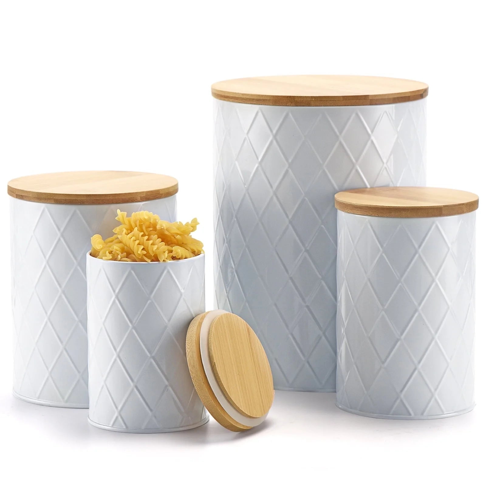 White Kitchen Canisters Set with Wooden Lids, Airtight Sugar, Flour ...
