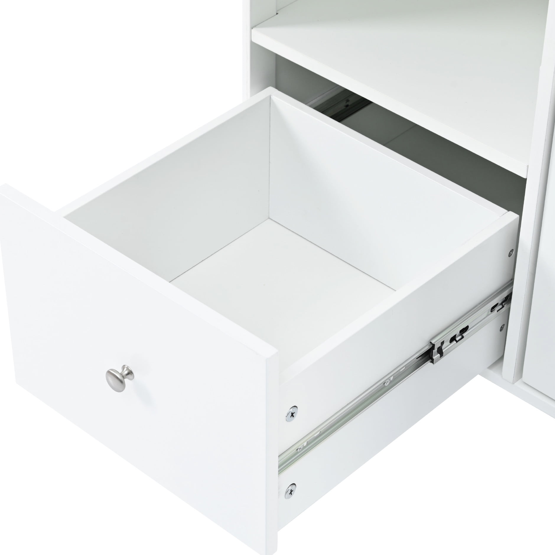 White Kitchen Cart With Drop Leaf And Led , 2 Fluted Glass Doors, 1 ...