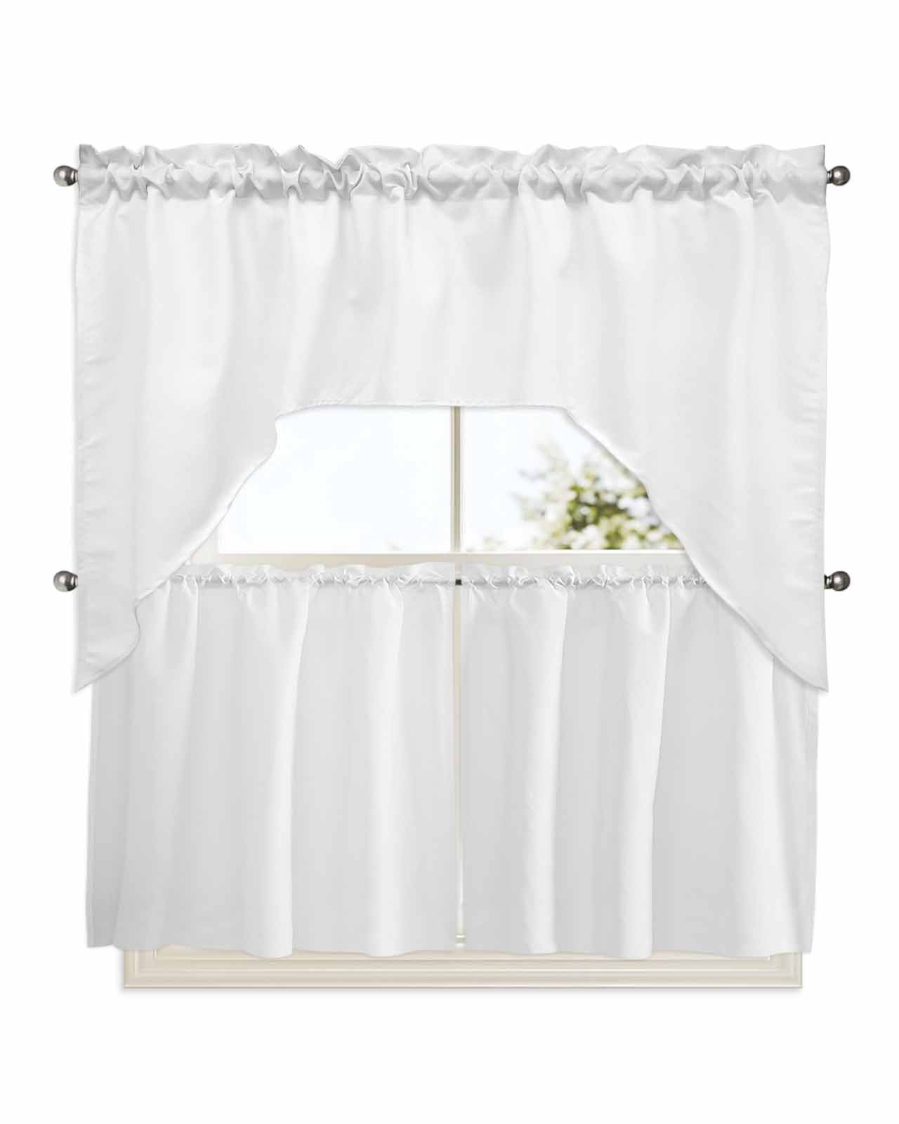 White Kitchen Curtains Swag Valance and Tier Curtains Set 24 Inch ...
