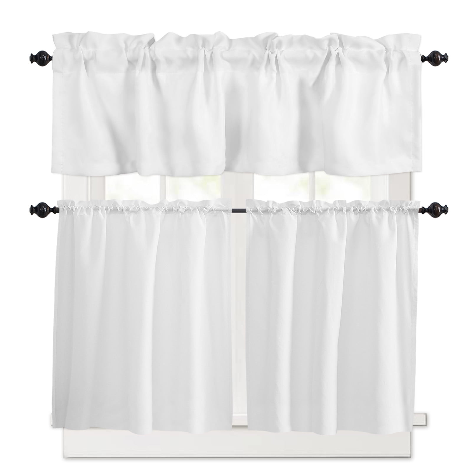 White Kitchen Curtains and Valances Set, 3 Piece Kitchen Curtains Set ...