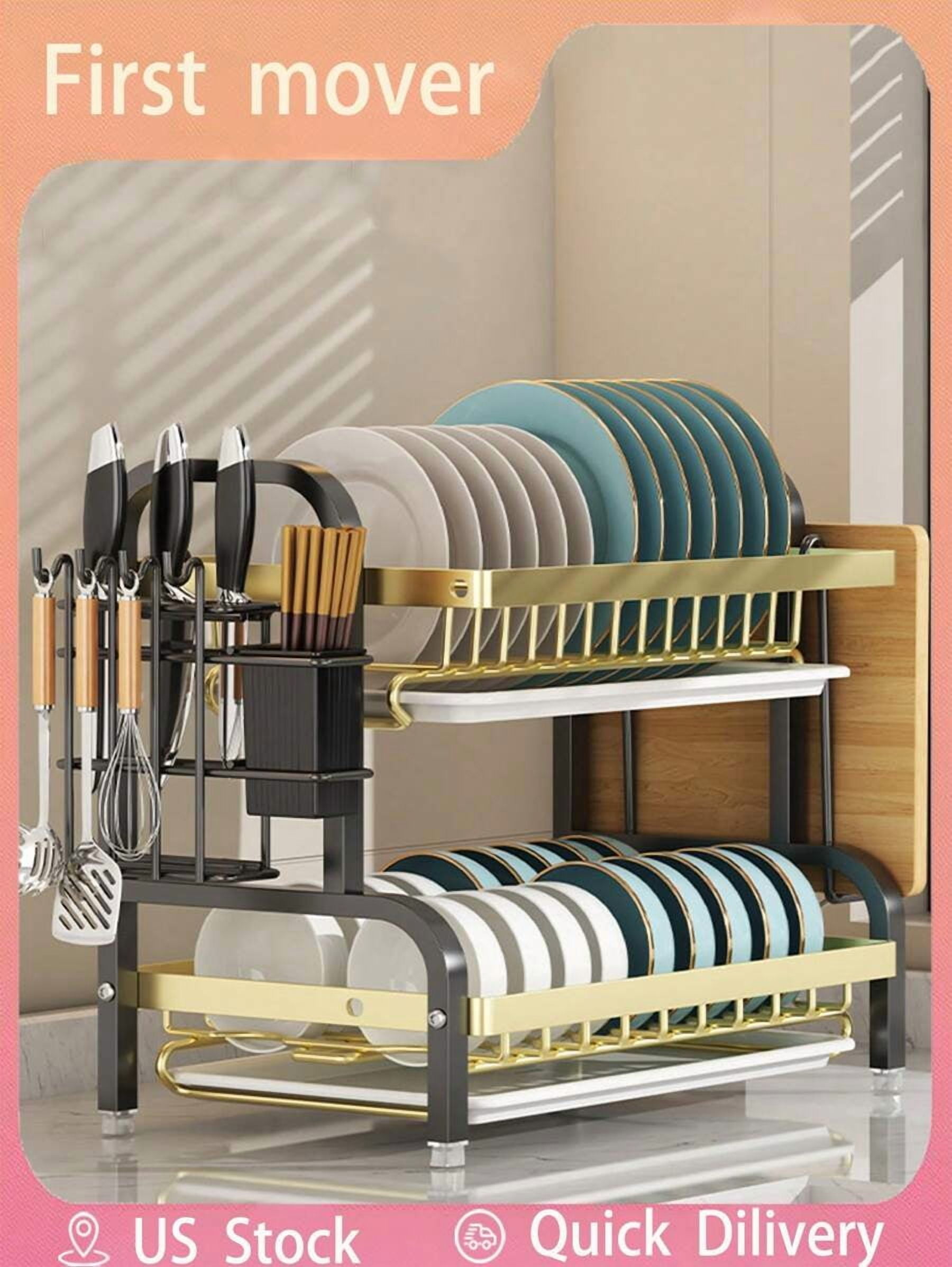 White Kitchen Dish Drying Rack and Plate Storage Organizer ...