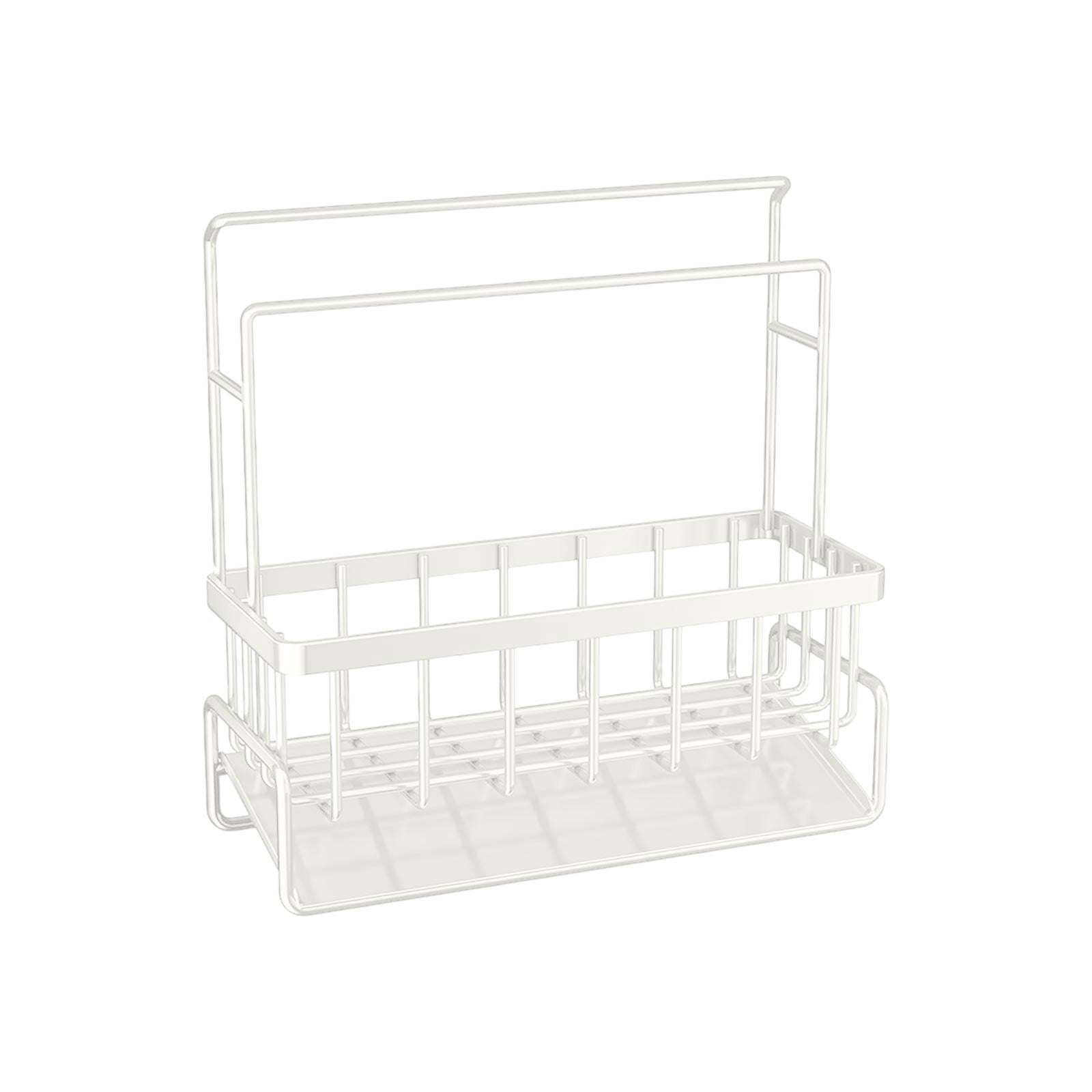 White Kitchen Double Rod Shelf Rags Draining Rack Faucet Storage Sink ...
