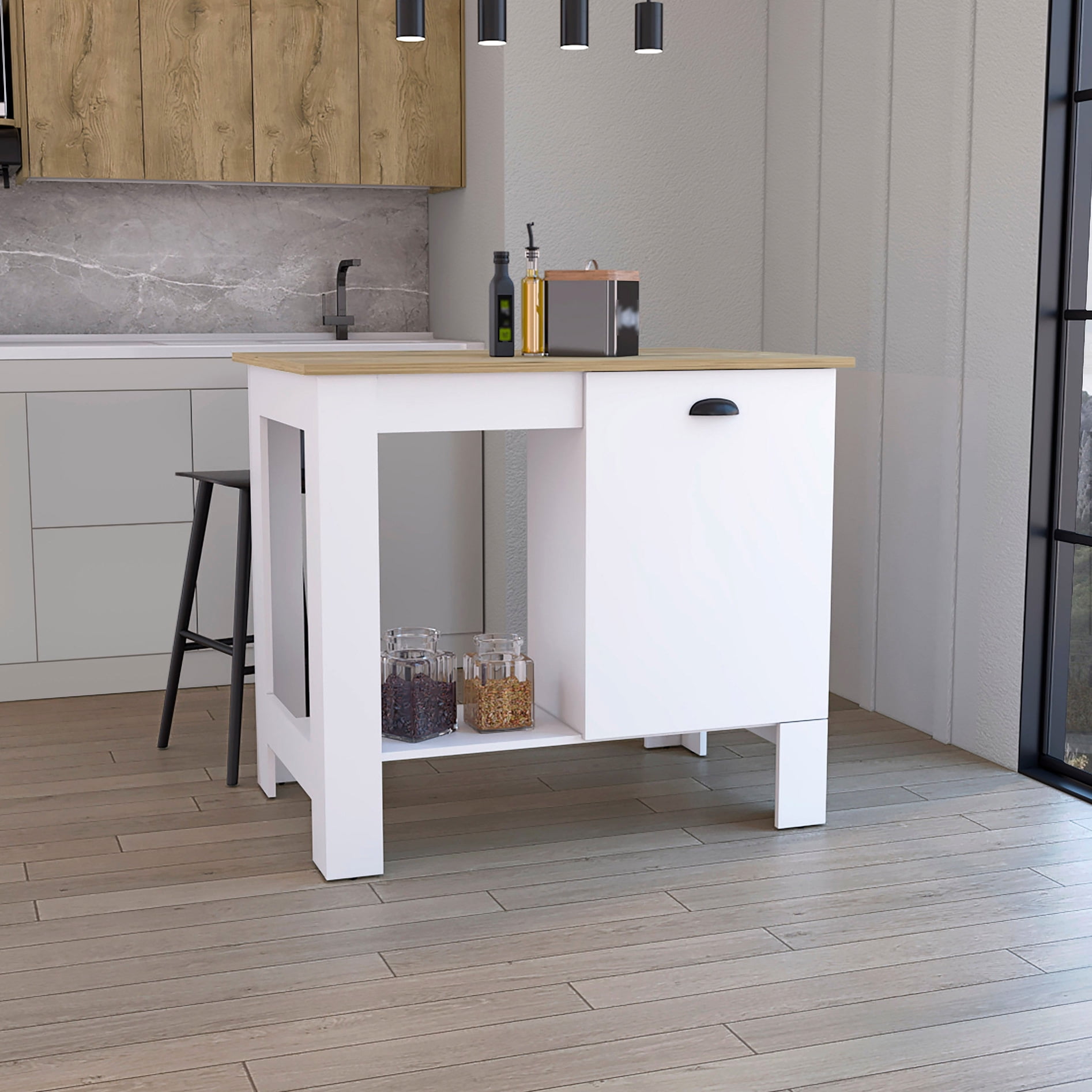 White/ Kitchen Island 35" H, Storage Cabinet And Shelving Finish. 40.5 ...