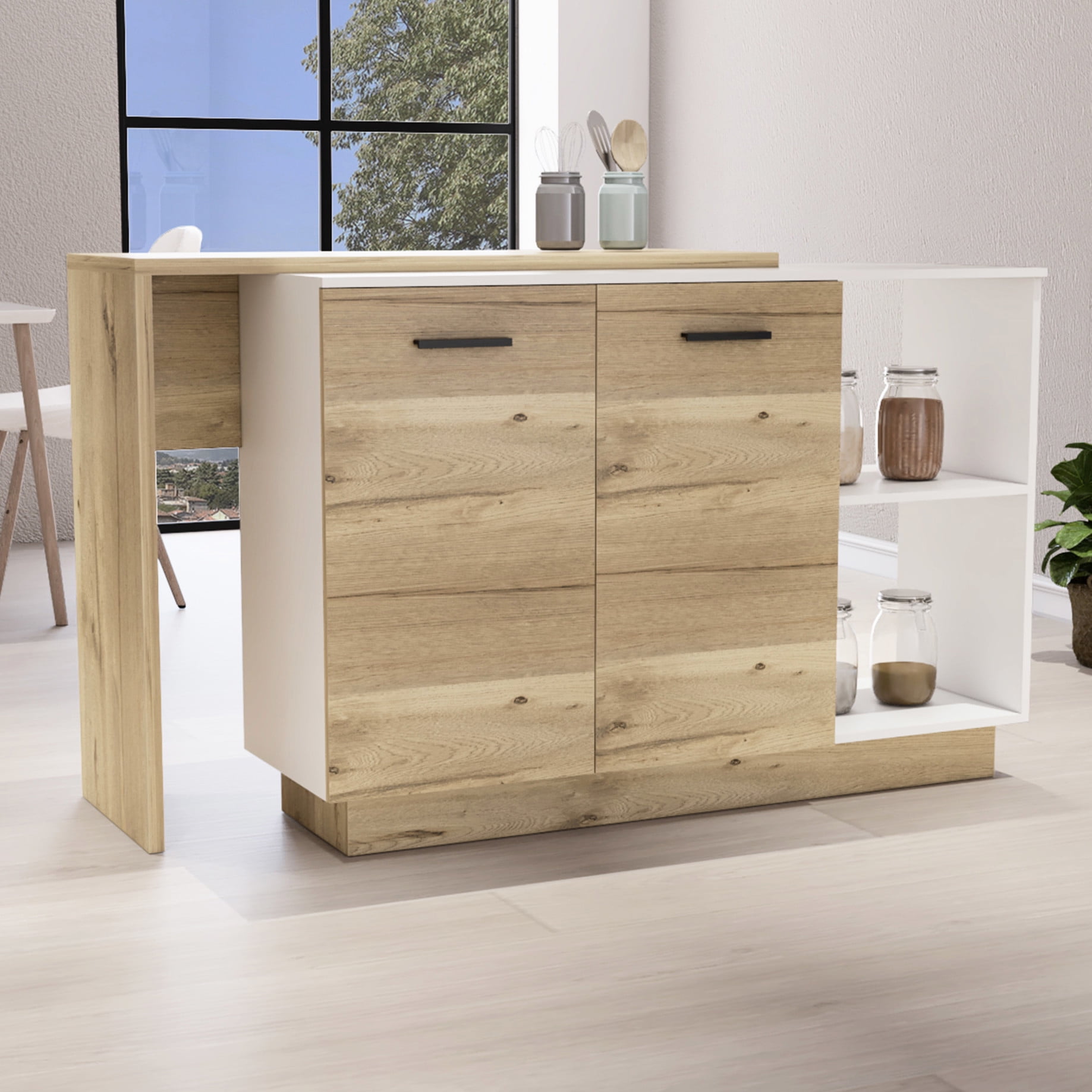 White Kitchen Island with Double Doors | Function as Auxiliary Dining ...