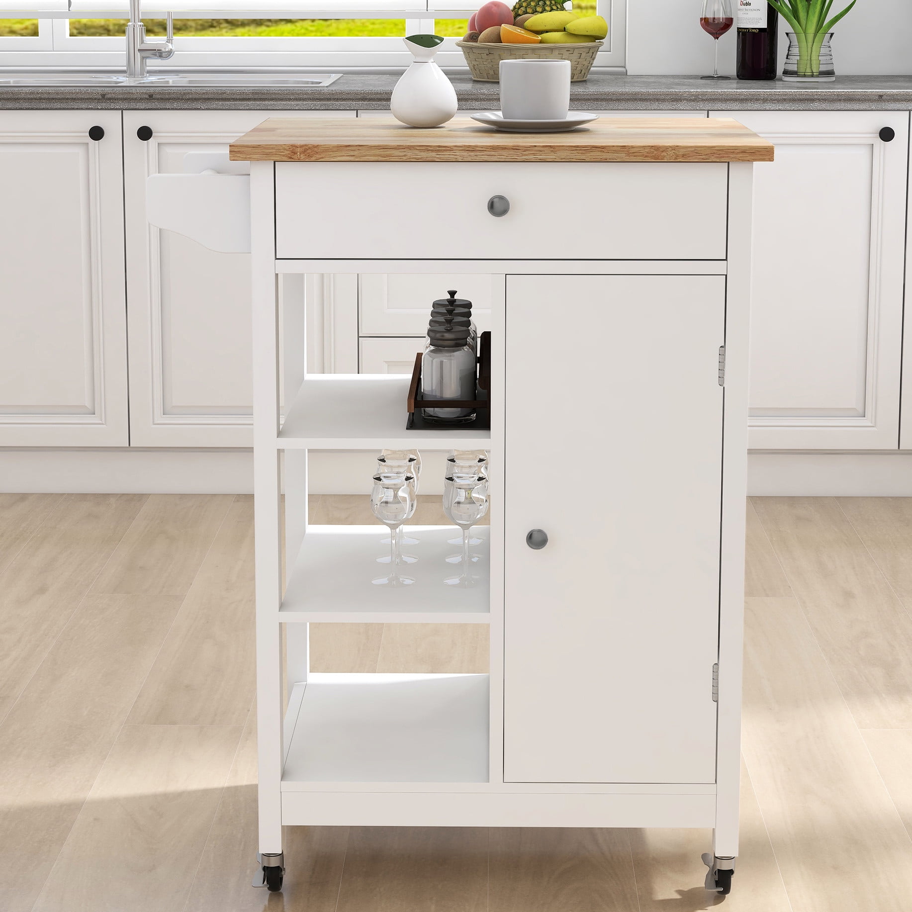 White Kitchen Island with Drawer and Open Area for Ample Kitchen ...