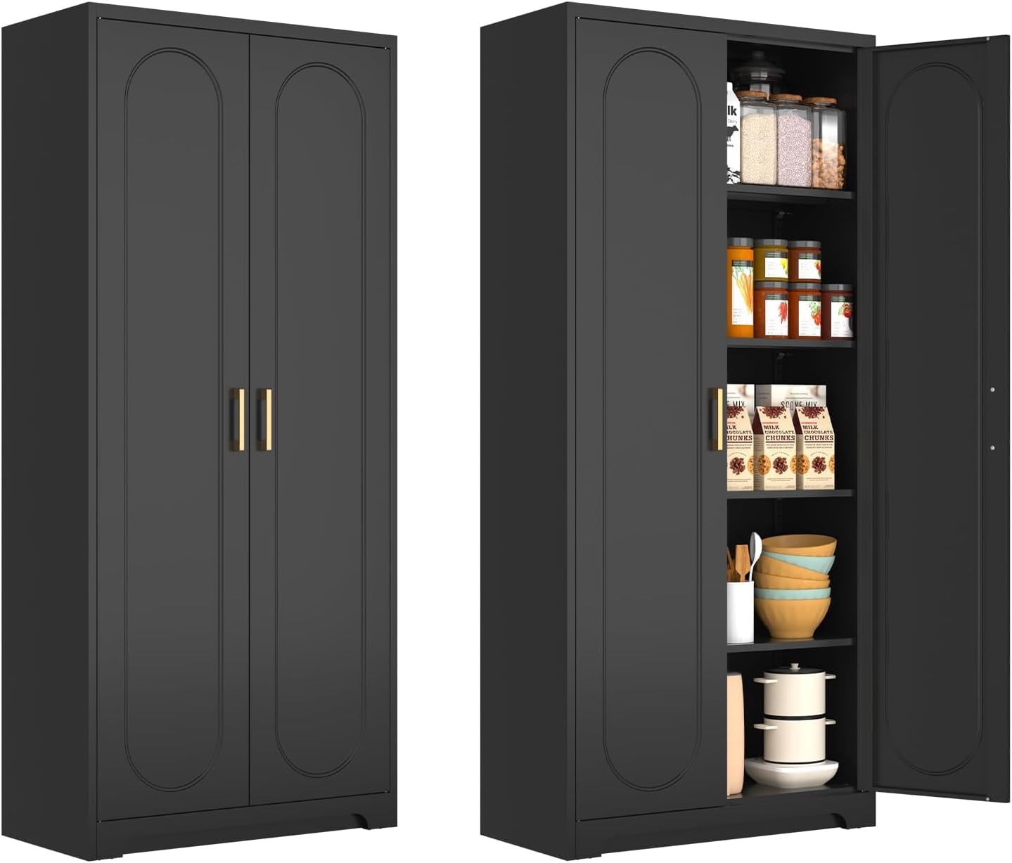 White Kitchen Pantry Cabinet, Pantry Storage Cabinet with Doors and ...
