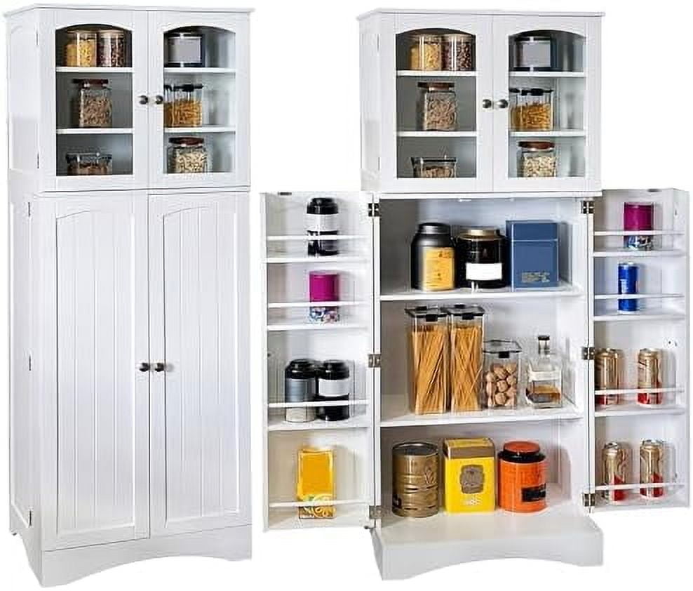 White Kitchen Pantry Cabinet, Tall Food Pantry Storage Cabinet with ...