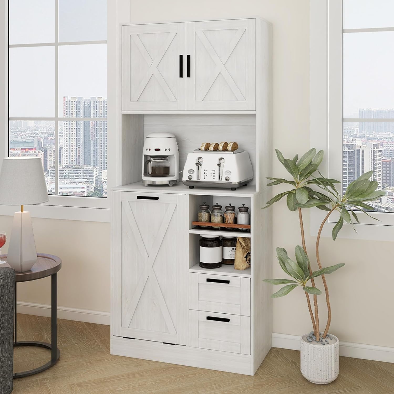 White Kitchen Pantry Storage Cabinet 71" Height, with 2 Adjustable ...