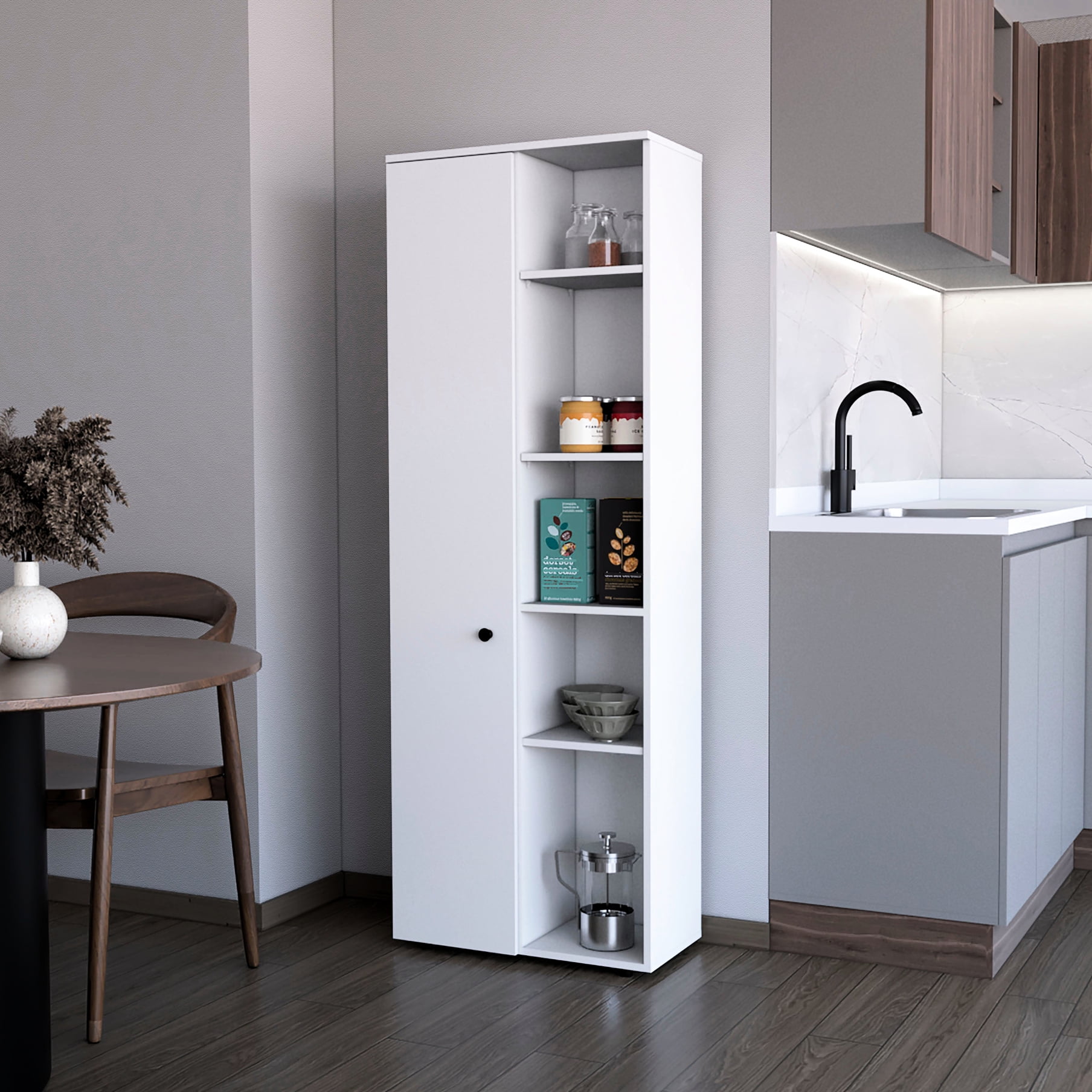 White Kitchen Pantry With Ten Shelves For An Organized And Neat Space ...