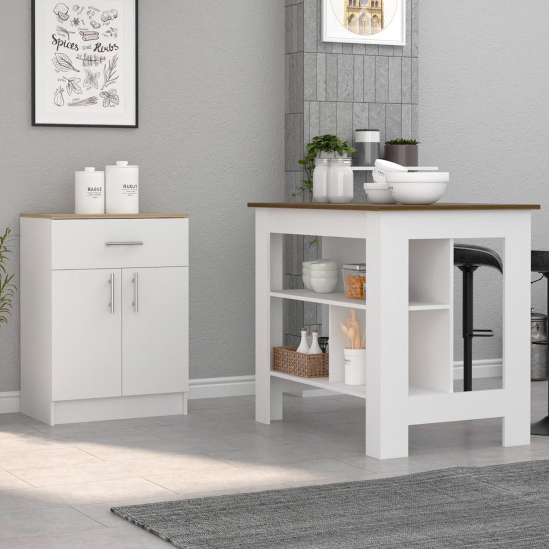 White Kitchen Set of 2 Pieces - Hassle-Free Assembly with Pre-Drilled ...