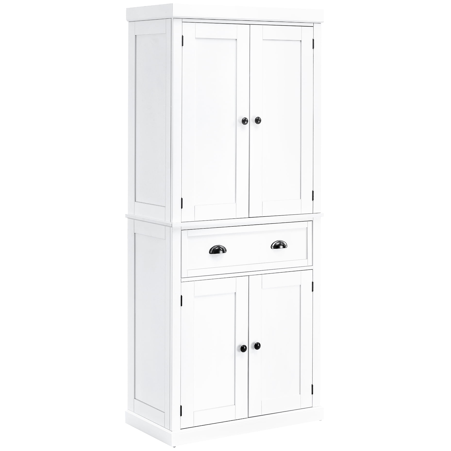 White Kitchen Storage, 72" Freestanding With Drawer, 2 Door Cupboards ...