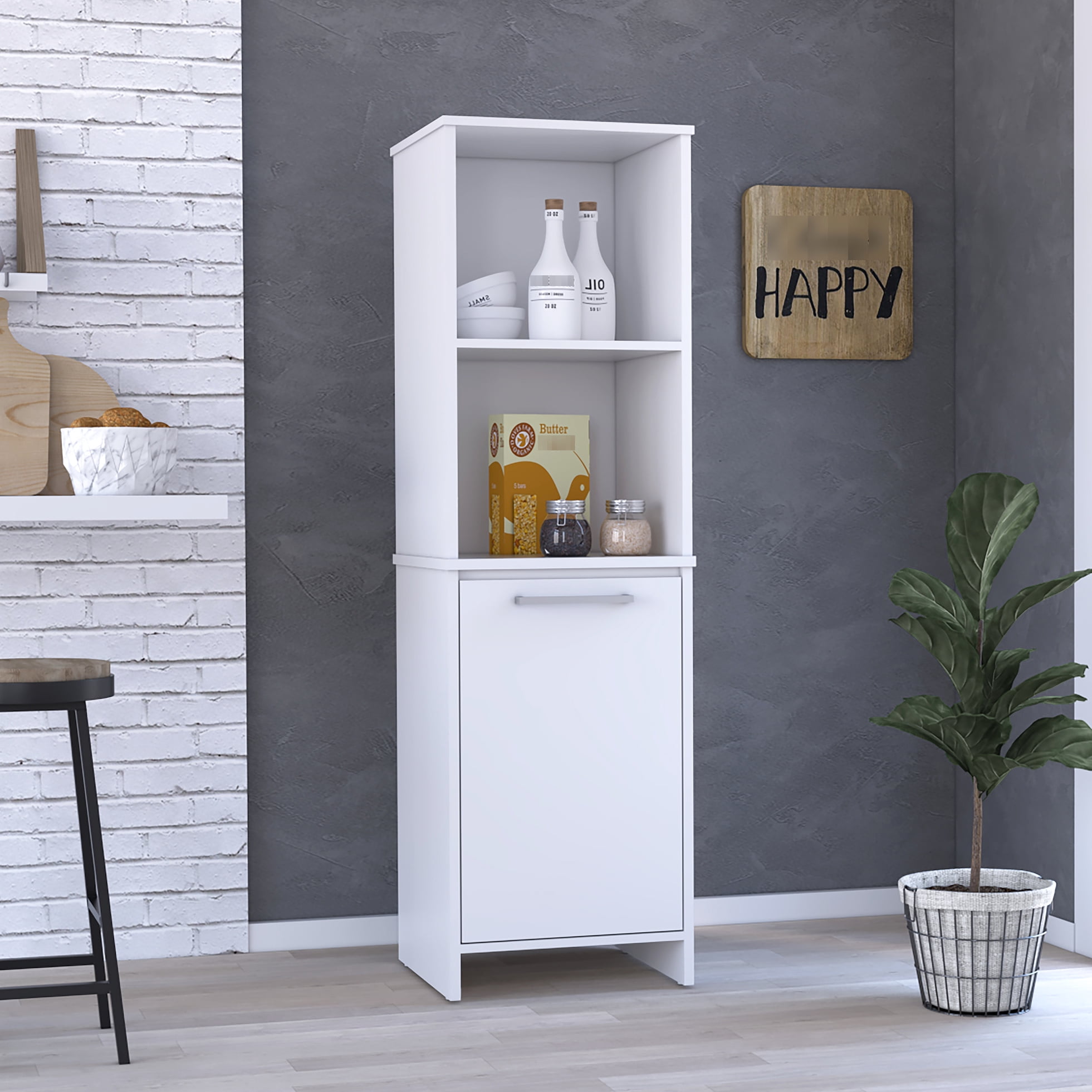 White Kitchen Storage With Two Open And Inner Shelf Areas Pantry, 2 ...