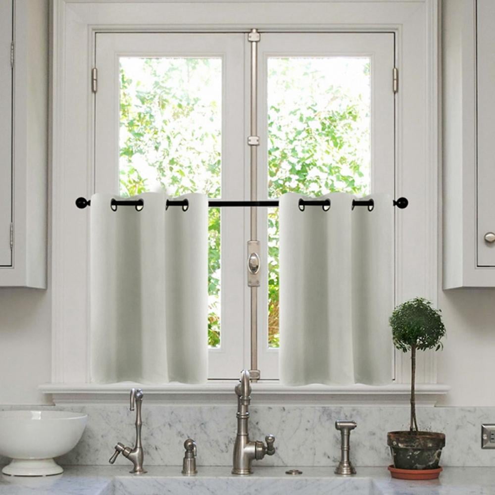 White Kitchen Tier Curtains 36 inches Long Linen Textured Cafe Curtains ...