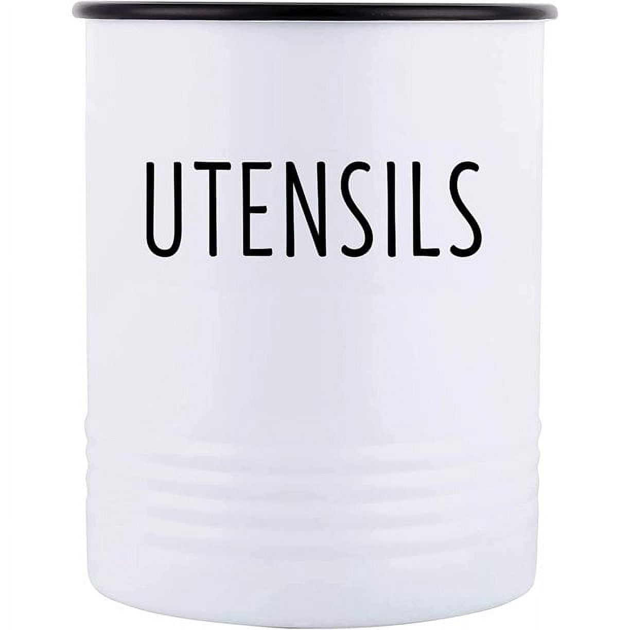 White Kitchen Utensil Holder, Farmhouse Décor Crock Organizer ...