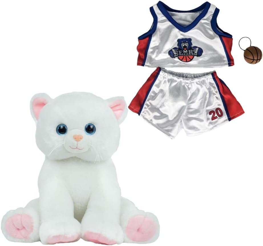 Opal the White Kitty Plush Toy with Basketball Uniform – 16-Inch Soft ...