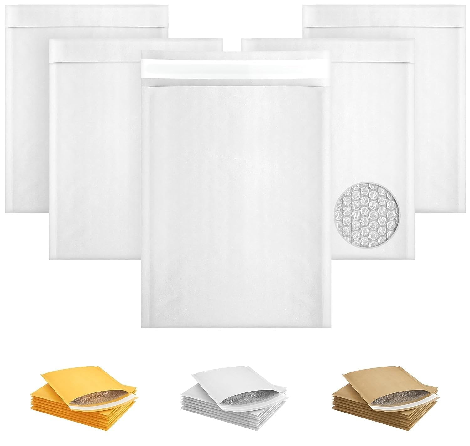 White Kraft Bubble Mailer Envelopes, 7.25 x 11 Inches. 10 Pack Mail ...
