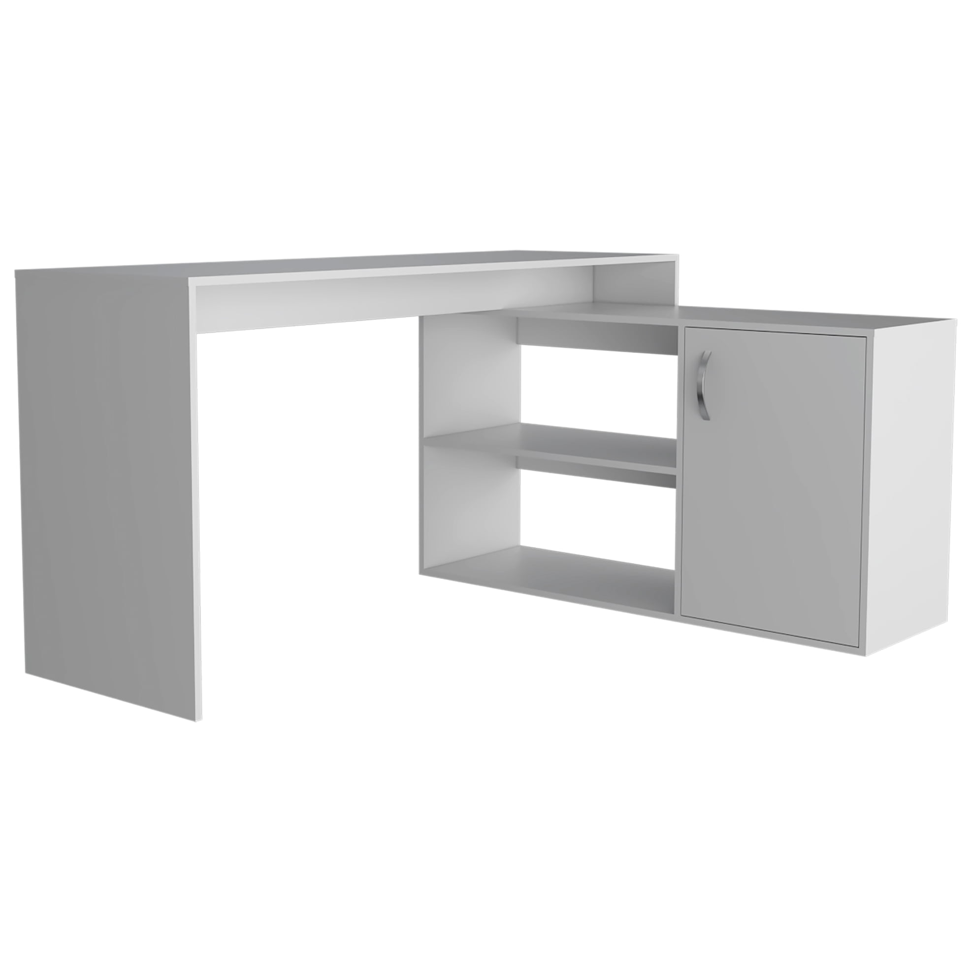 White L-shaped Work Desk With Working Space, 2 Open Shelves And 1 ...
