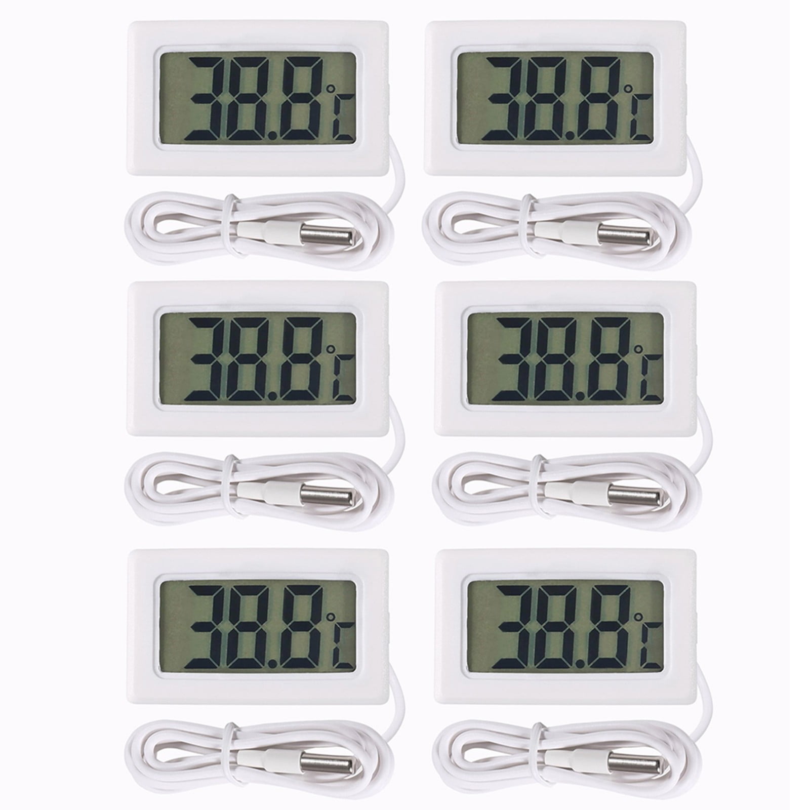 White LCD Thermometer Set of 6 with 1M Probe for Accurate Temperature ...