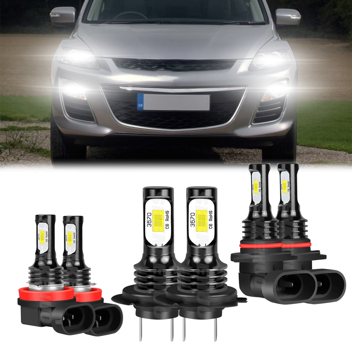 White LED Headlight High Low Beam Fog Light Bulbs Kit For Mazda CX-7 ...