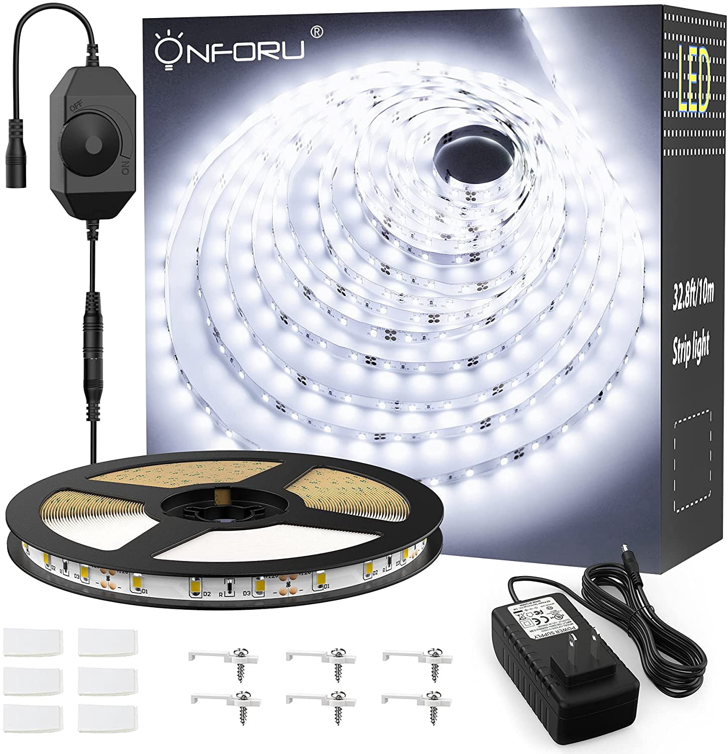 White LED Strip Lights, 32.8FT 6000K Super Bright Dimmable Tape Light ...