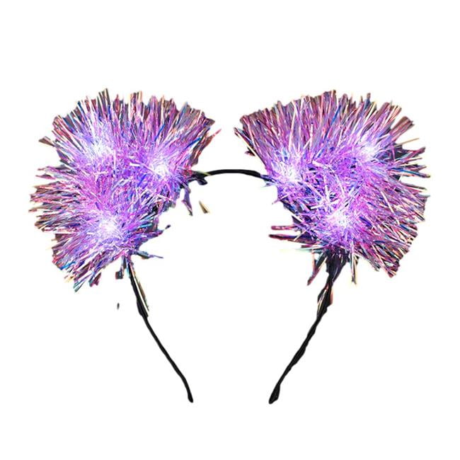 White Led Tinsel Fluffy Cat Ears Headband