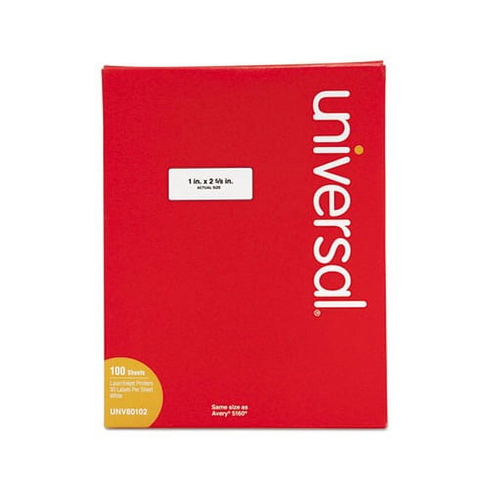 White Labels Inkjet/Laser Printers, 1 x 2.63, White, 30/Sheet, 100 ...