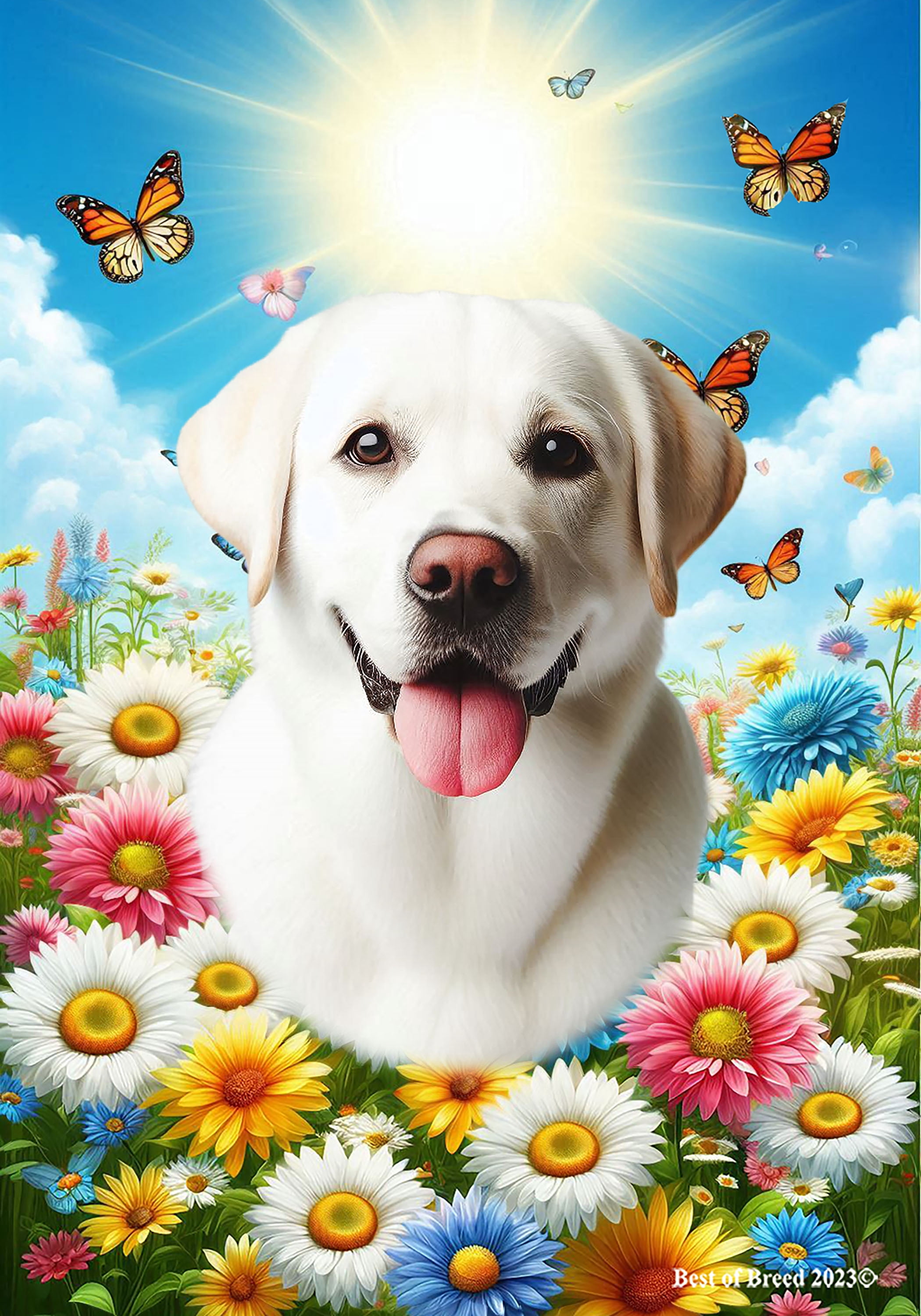 White Labrador - Best of Breed Summer Butterflies Outdoor House Flag 28 ...