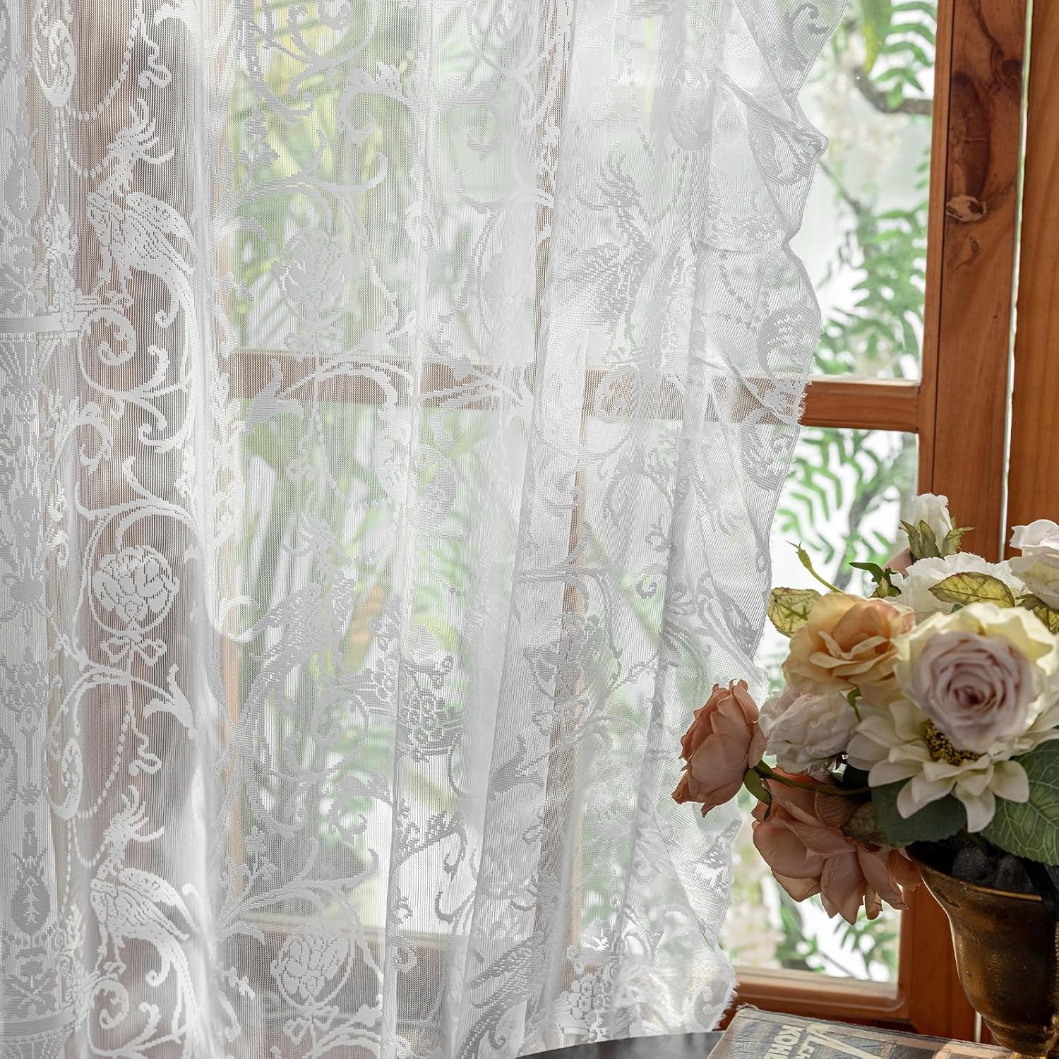 White Lace Curtains 84 Inches Long - Vintage Knitted Lace Sheer ...